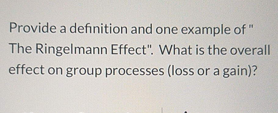 Solved Provide a definition and one example of" The | Chegg.com