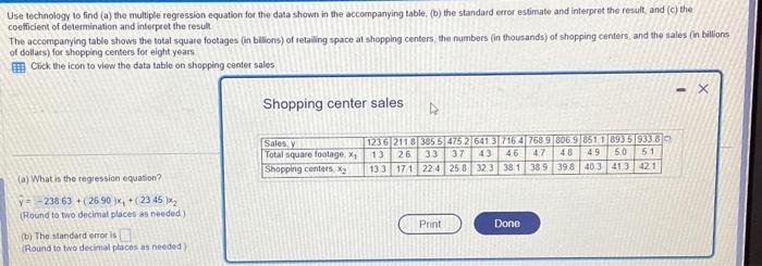 Solved Use technology to find (a) the multiple regression | Chegg.com