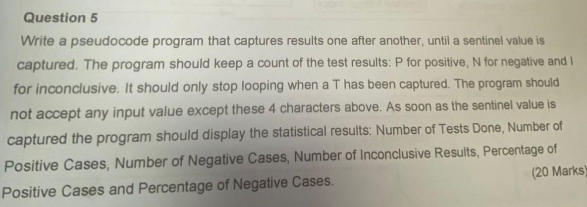 Solved Write a pseudocode program that captures results one | Chegg.com