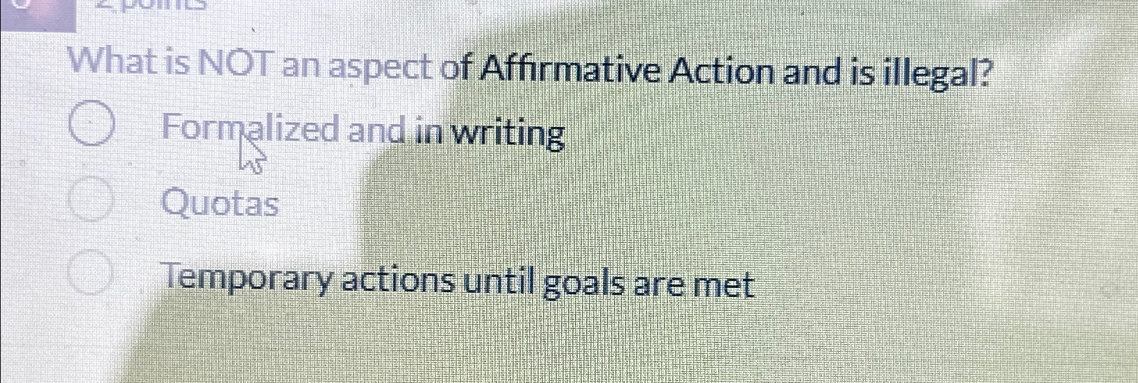 Solved What is NOT an aspect of Affirmative Action and is | Chegg.com
