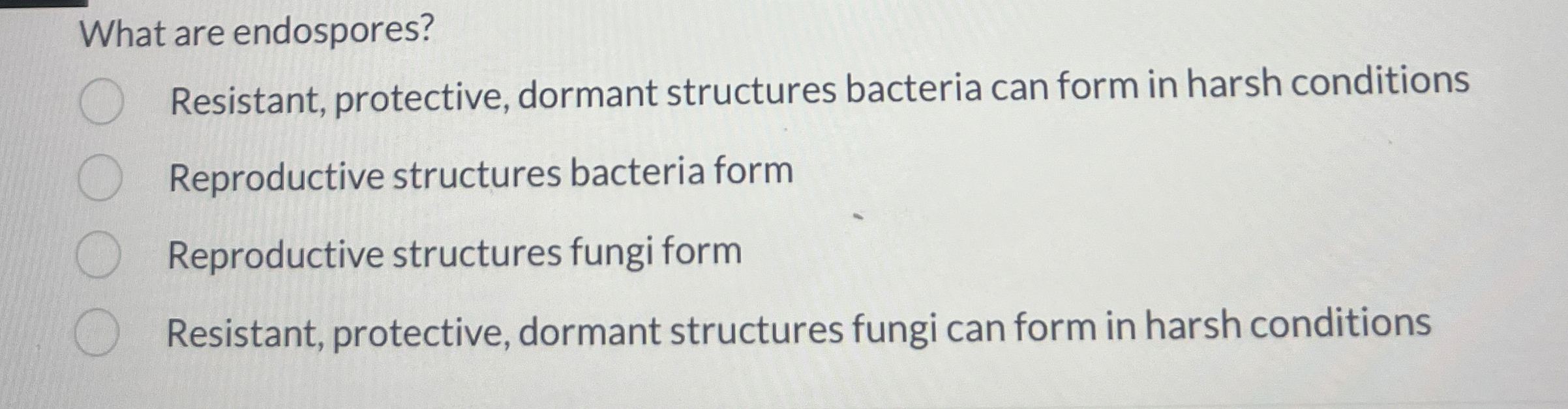 Solved What are endospores?Resistant, protective, dormant | Chegg.com