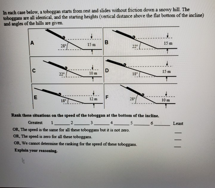 Solved In each case below, a toboggan starts from rest and | Chegg.com