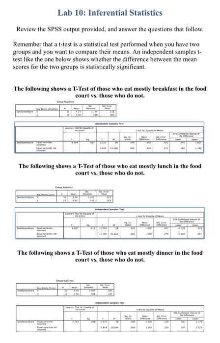 Lab 10: Inferential Statistics Review the SPSS output | Chegg.com