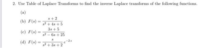Solved 2. Use Table of Laplace Transforms to find the | Chegg.com
