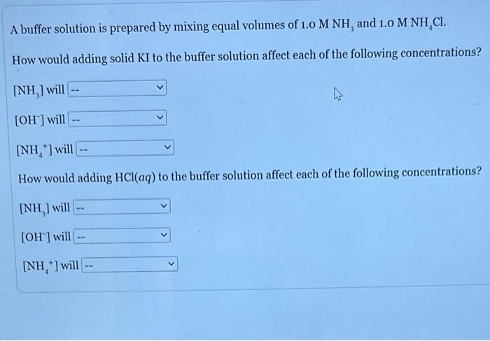 Solved A buffer solution is prepared by mixing equal volumes | Chegg.com