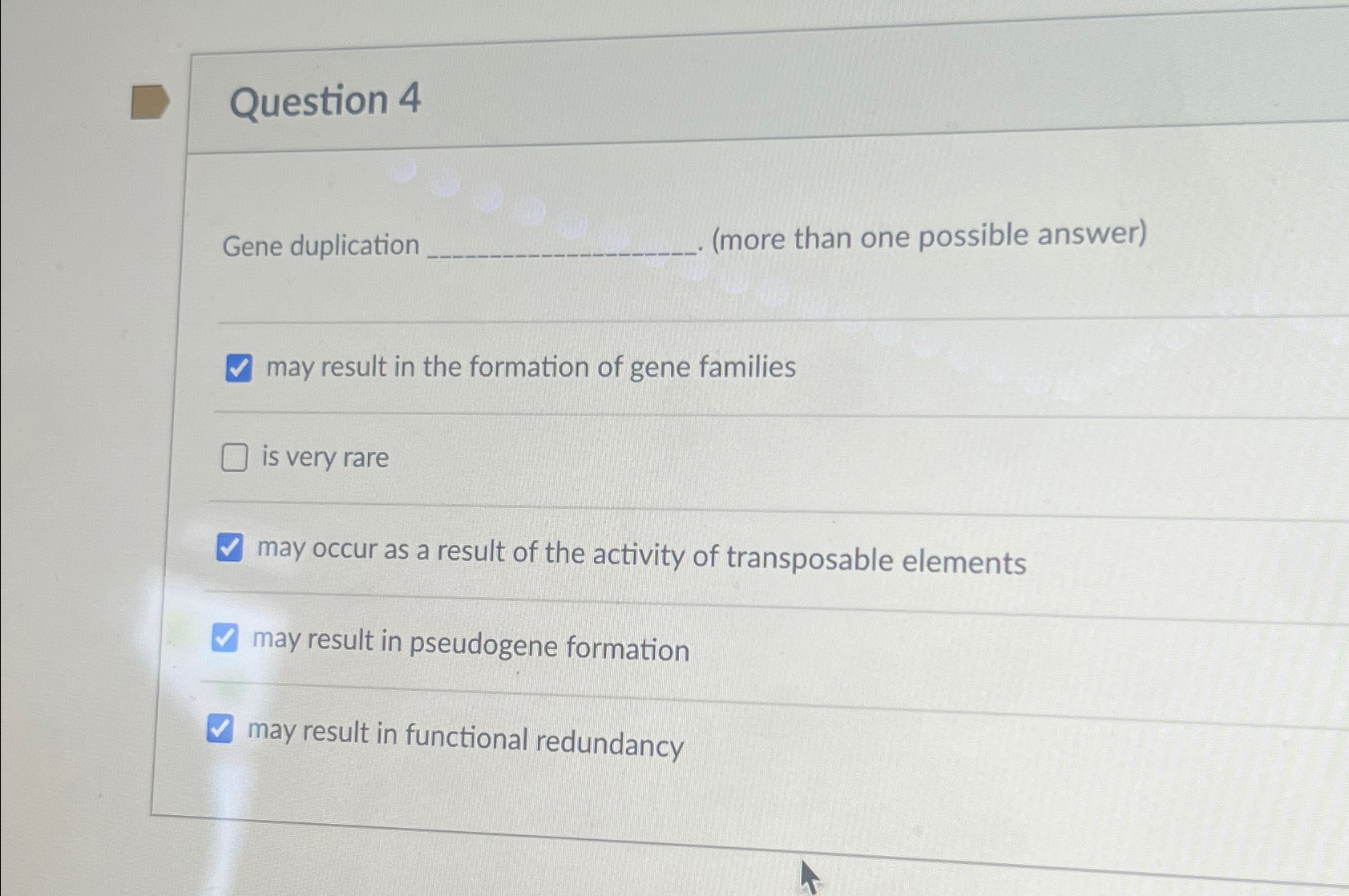 Solved Question 4Gene duplication (more than one possible | Chegg.com
