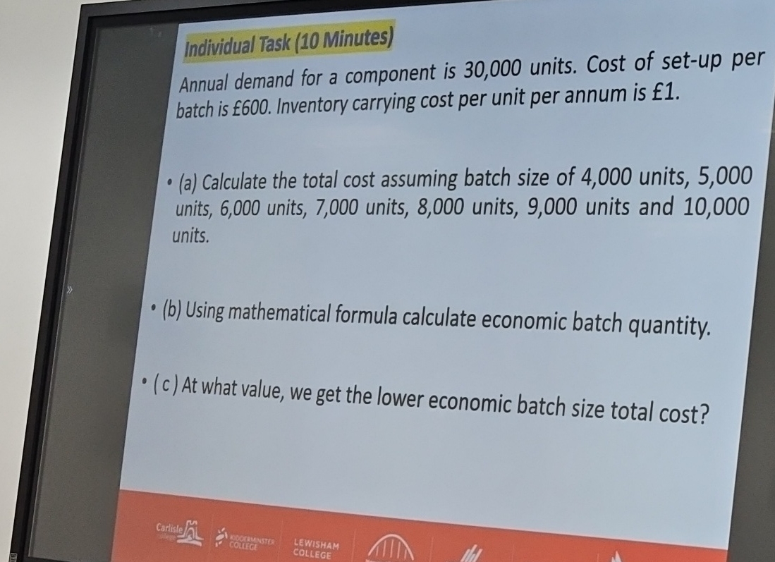 Solved Individual Task (10 ﻿Minutes)Annual demand for a | Chegg.com