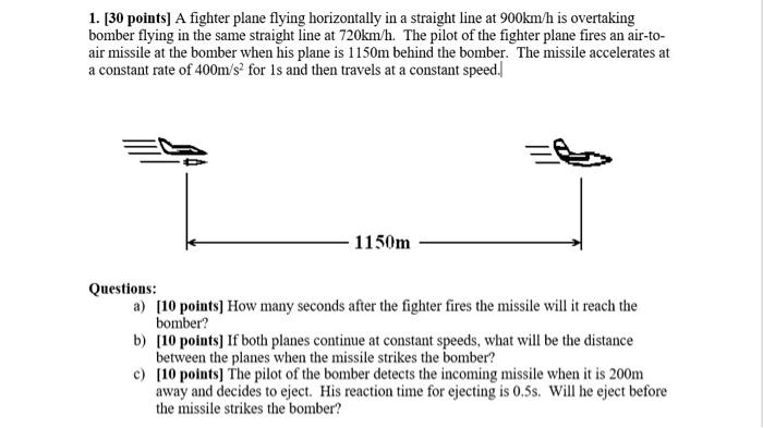 Solved 1. [30 points] A fighter plane flying horizontally in | Chegg.com