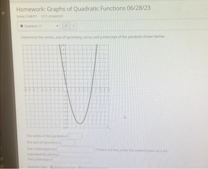 Solved Homework: Graphs of Quadratic Functions 06/28/23 | Chegg.com