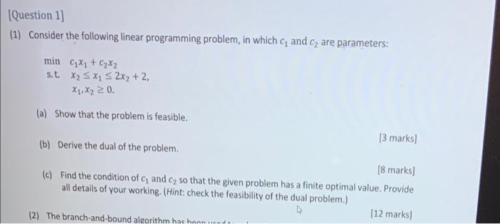 Solved [Question 1] (1) Consider the following linear | Chegg.com
