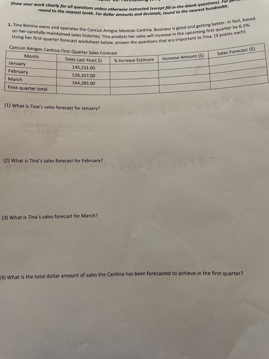 Solved fill out chart show work for questions 1 through 4 | Chegg.com