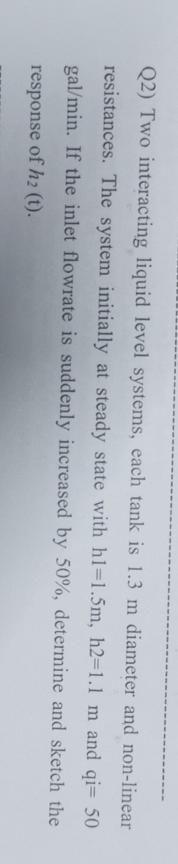 Solved Q2) ﻿Two interacting liquid level systems, each tank | Chegg.com