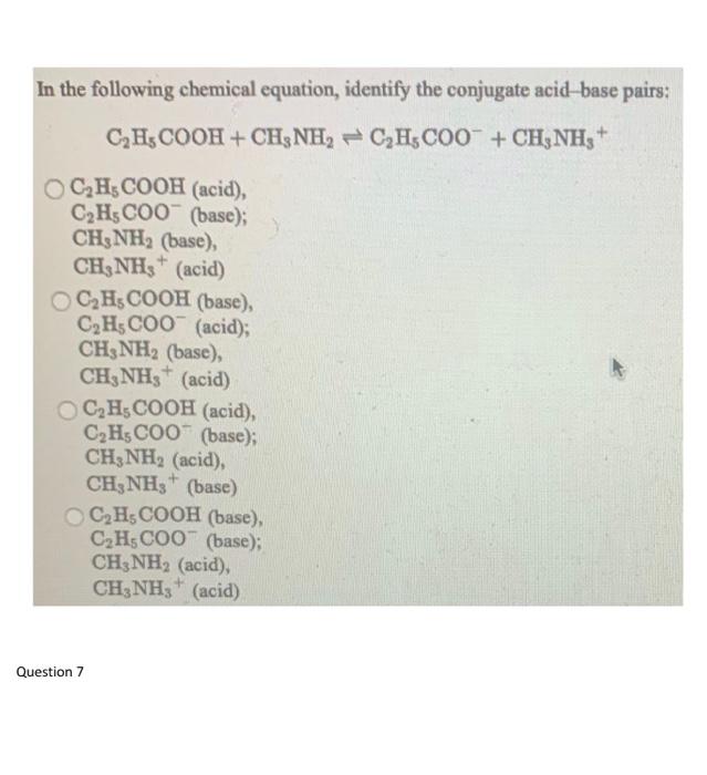 Solved In the following chemical equation, identify the | Chegg.com