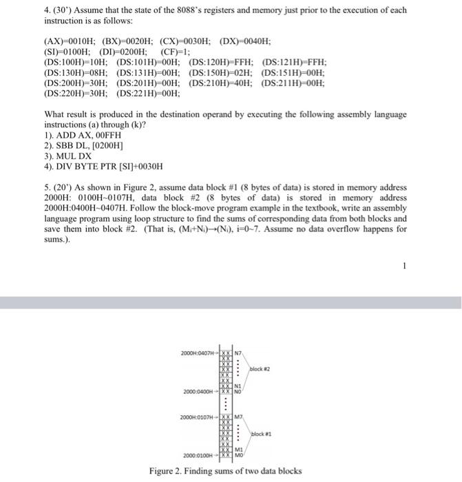 Solved 4. (30') Assume that the state of the 8088′ 's | Chegg.com