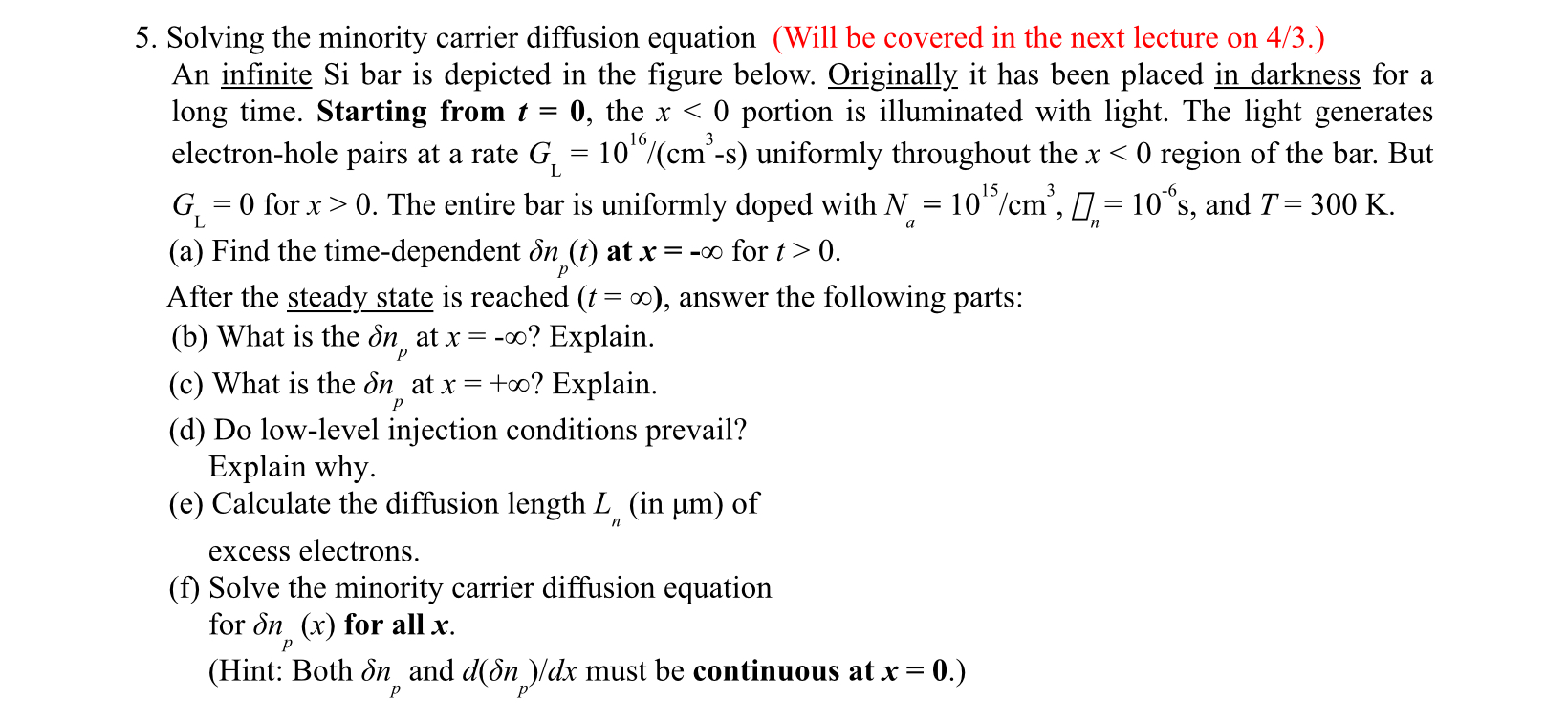 Solving the minority carrier diffusion equation (Will | Chegg.com