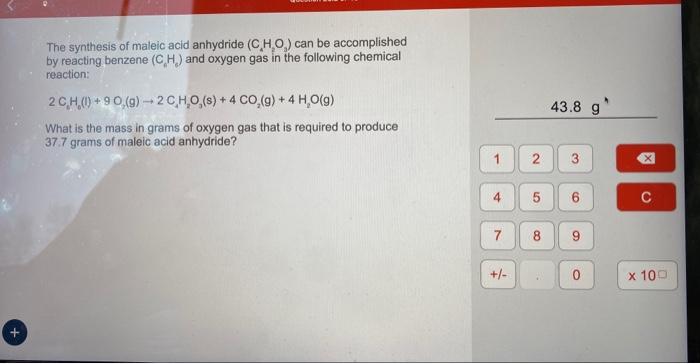 Solved The synthesis of maleic acid anhydride (C4H2O3) can | Chegg.com
