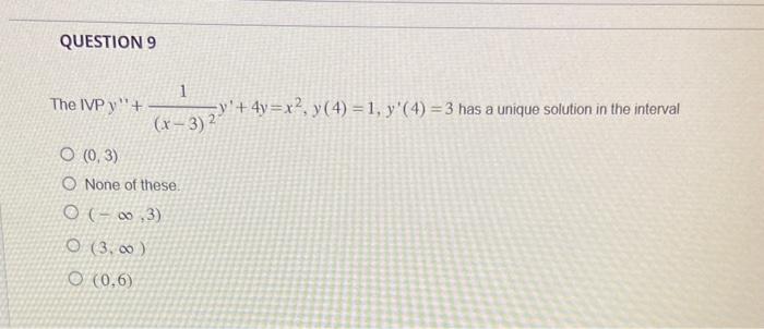 Solved The IVP y′′+(x−3)21y′+4y=x2,y(4)=1,y′(4)=3 has a | Chegg.com