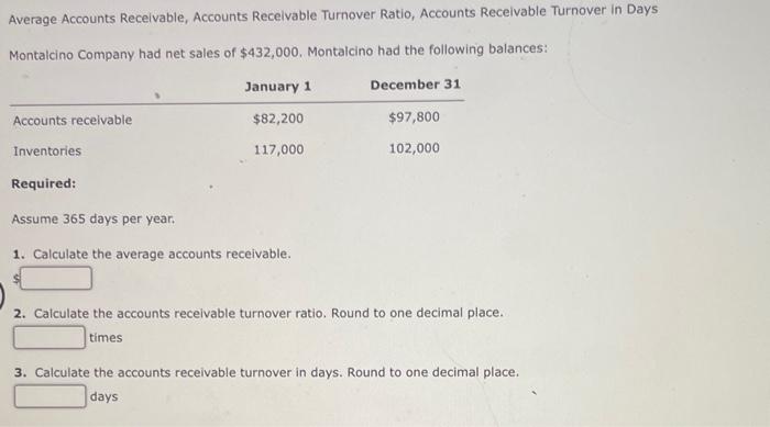 Solved Average Accounts Recelvable, Accounts Recelvable | Chegg.com
