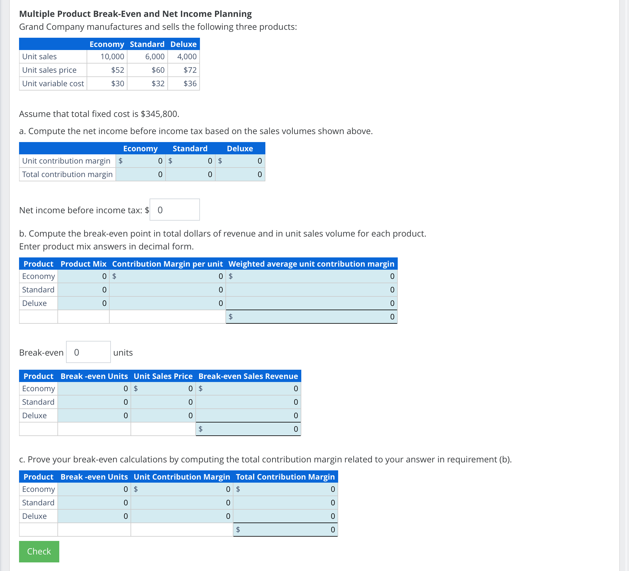 Solved Multiple Product Break-Even and Net Income | Chegg.com