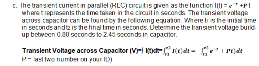 Solved c. ﻿The transient current in parallel (RLC) ﻿circuit | Chegg.com