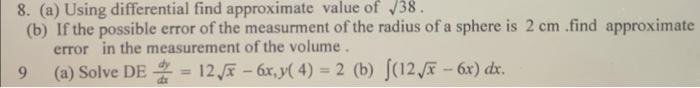 Solved 8. (a) Using differential find approximate value of | Chegg.com