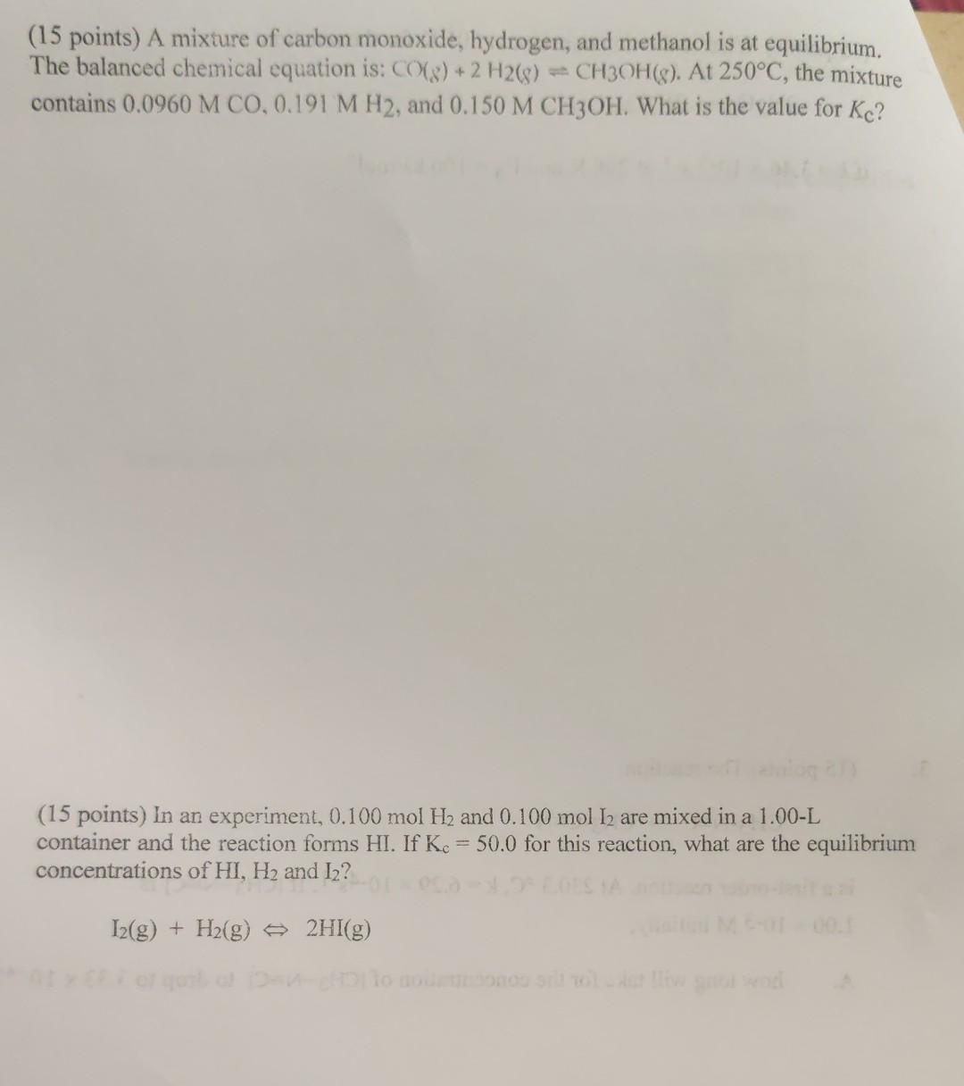 Solved (15 points) A mixture of carbon monoxide, hydrogen, | Chegg.com