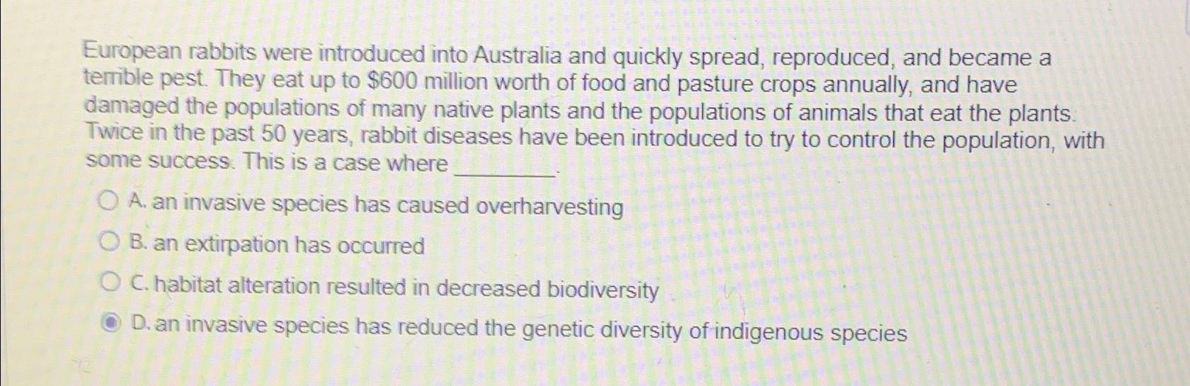 Solved European rabbits were introduced into Australia and | Chegg.com