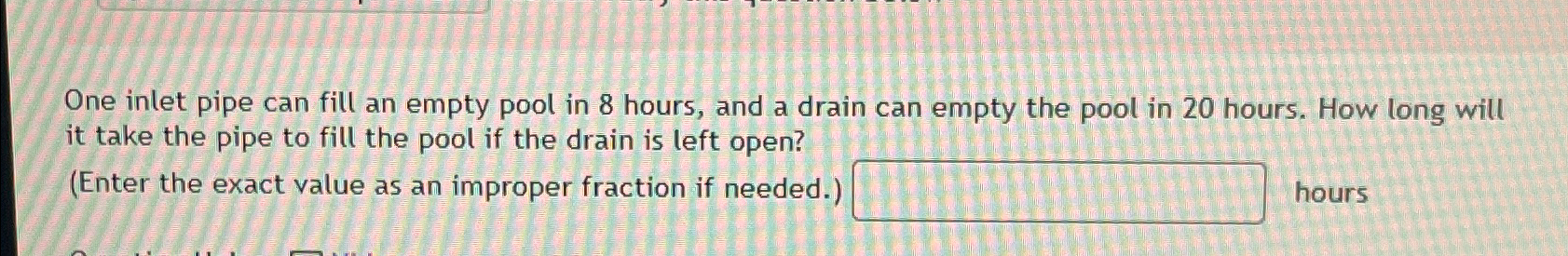 Solved One inlet pipe can fill an empty pool in 8 ﻿hours, | Chegg.com