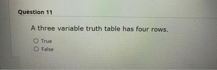 Solved Question 11 A three variable truth table has four | Chegg.com