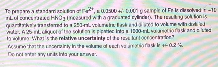 Solved To prepare a standard solution of Fe2+, a | Chegg.com