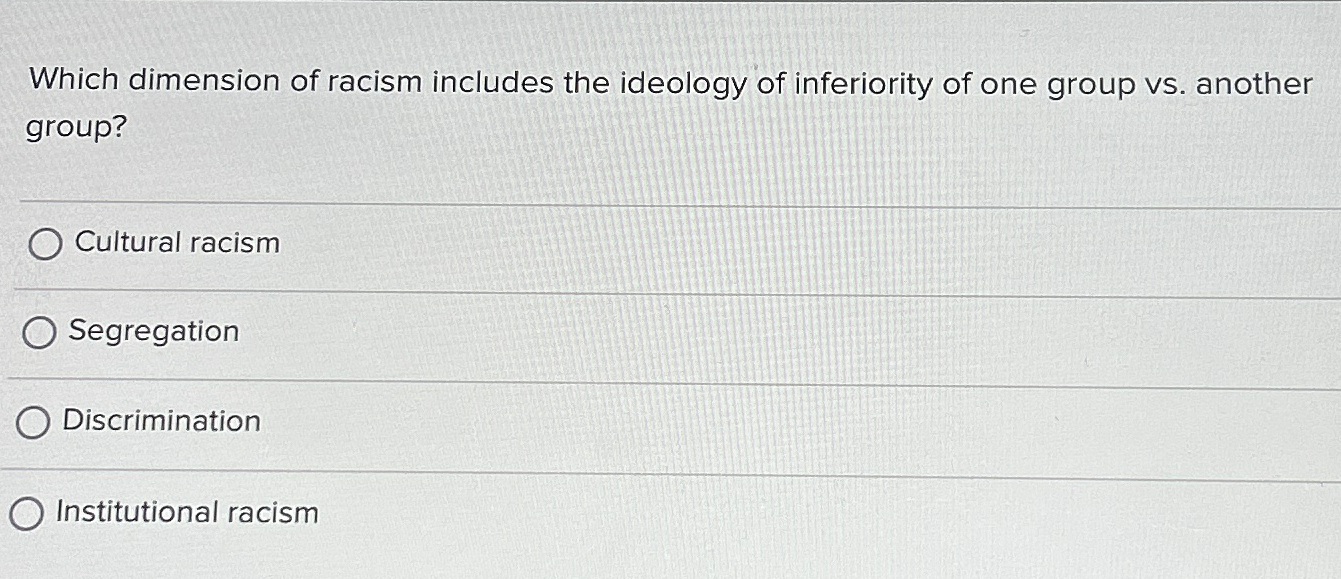 Solved Which dimension of racism includes the ideology of | Chegg.com