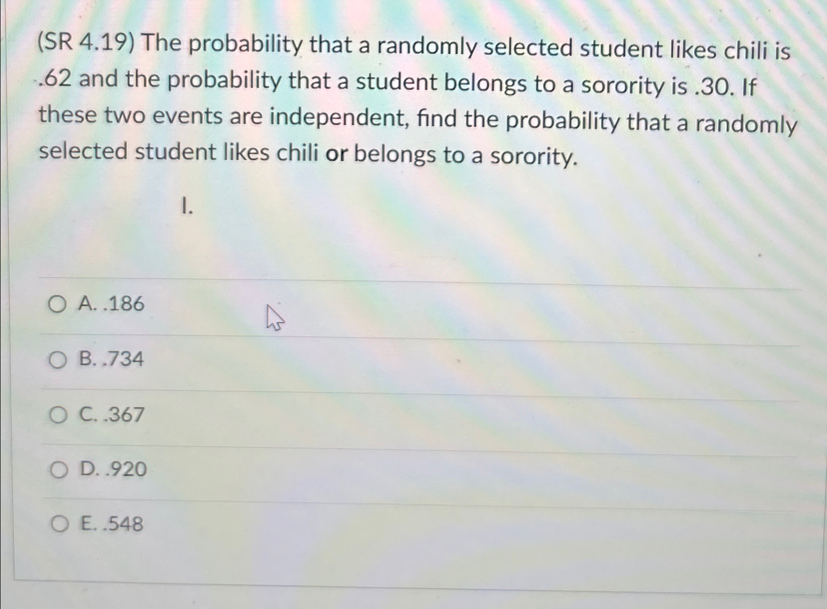 Solved (SR 4.19) ﻿The probability that a randomly selected | Chegg.com
