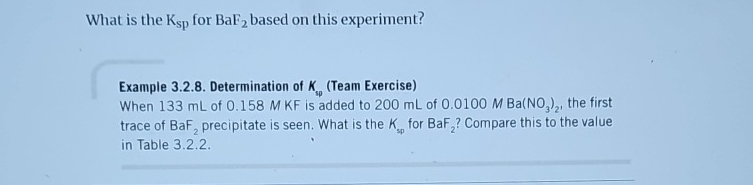 What is the Ksp ﻿for BaF2 ﻿based on this | Chegg.com