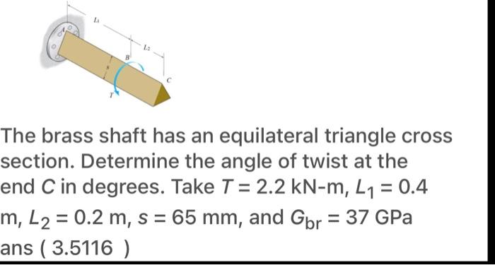 Solved 1 The brass shaft has an equilateral triangle cross | Chegg.com