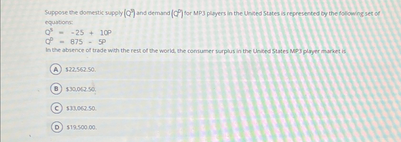 Solved Suppose the domestic supply (Q5) ﻿and demand (QP) | Chegg.com