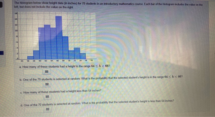 Solved The histogram below show height data (in inches) for | Chegg.com