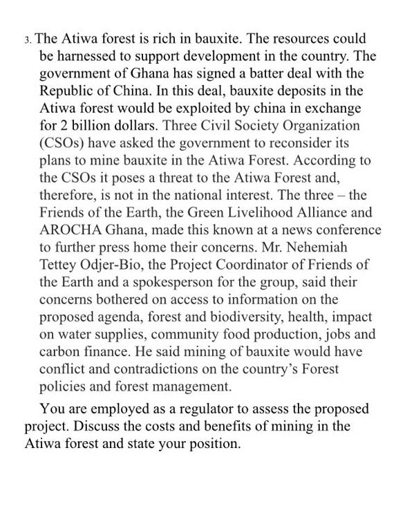 3. The Atiwa forest is rich in bauxite. The resources | Chegg.com