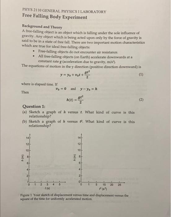 Solved PHYS 2110 GENERAL PHYSICS I LABORATORY Free Falling | Chegg.com