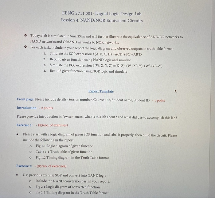 Solved EENG 2711.001 - Digital Logic Design Lab Session 4: | Chegg.com