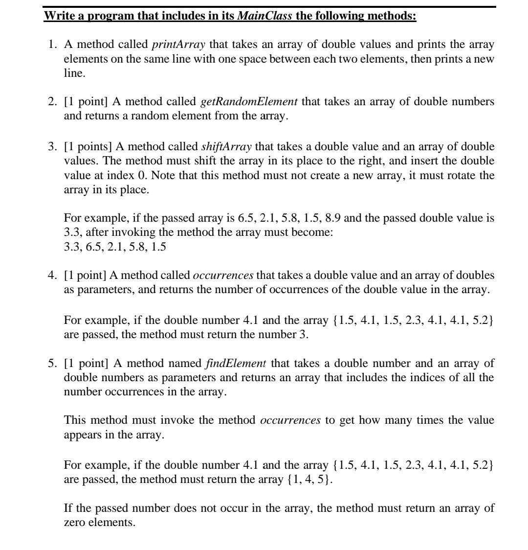 Solved 1. A method called printArray that takes an array of | Chegg.com