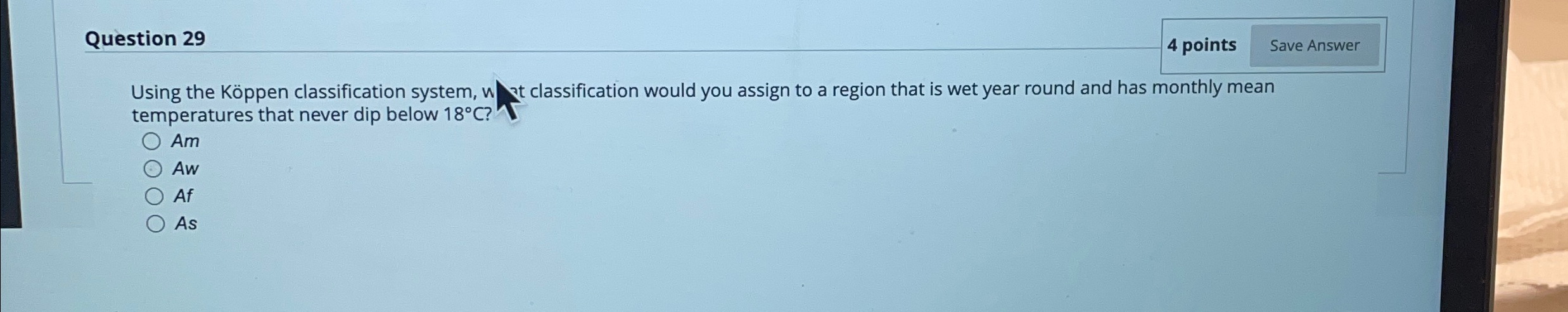 Solved Question 294 ﻿pointsUsing the Köppen classification | Chegg.com