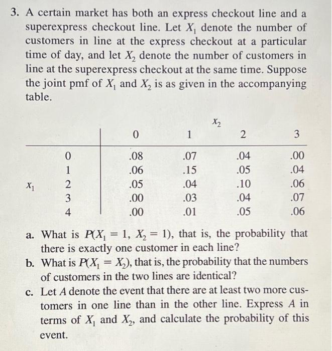 Solved 3. A certain market has both an express checkout line | Chegg.com