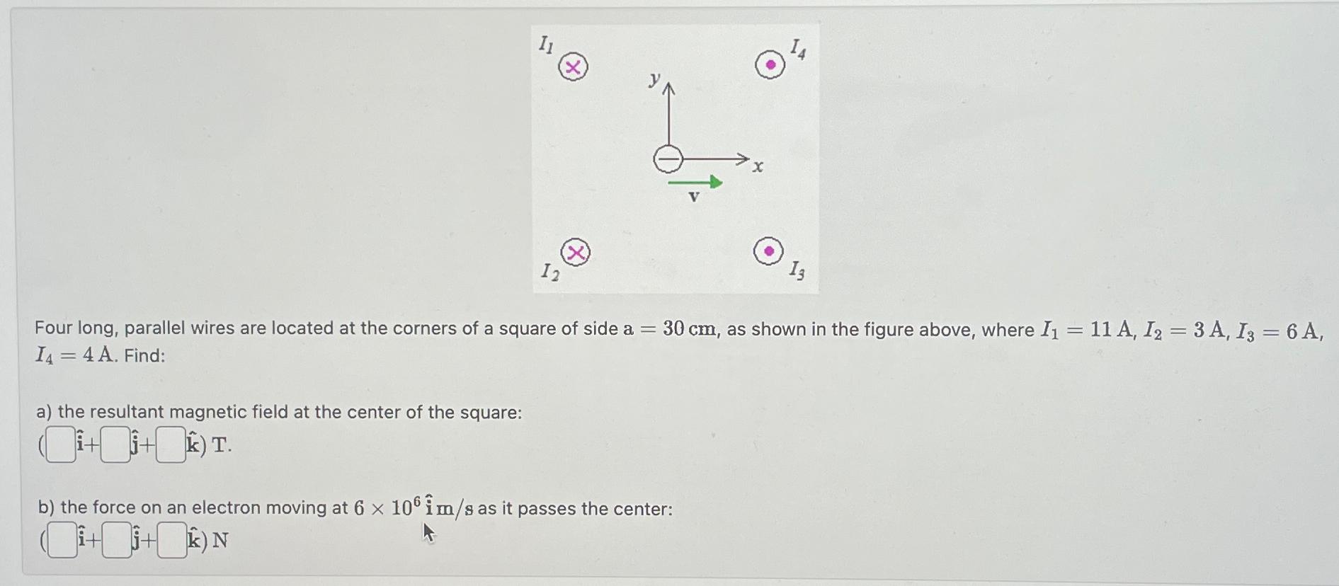 Solved Four long, parallel wires are located at the corners | Chegg.com