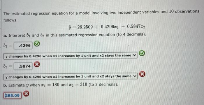 Solved The estimated regression equation for a model | Chegg.com