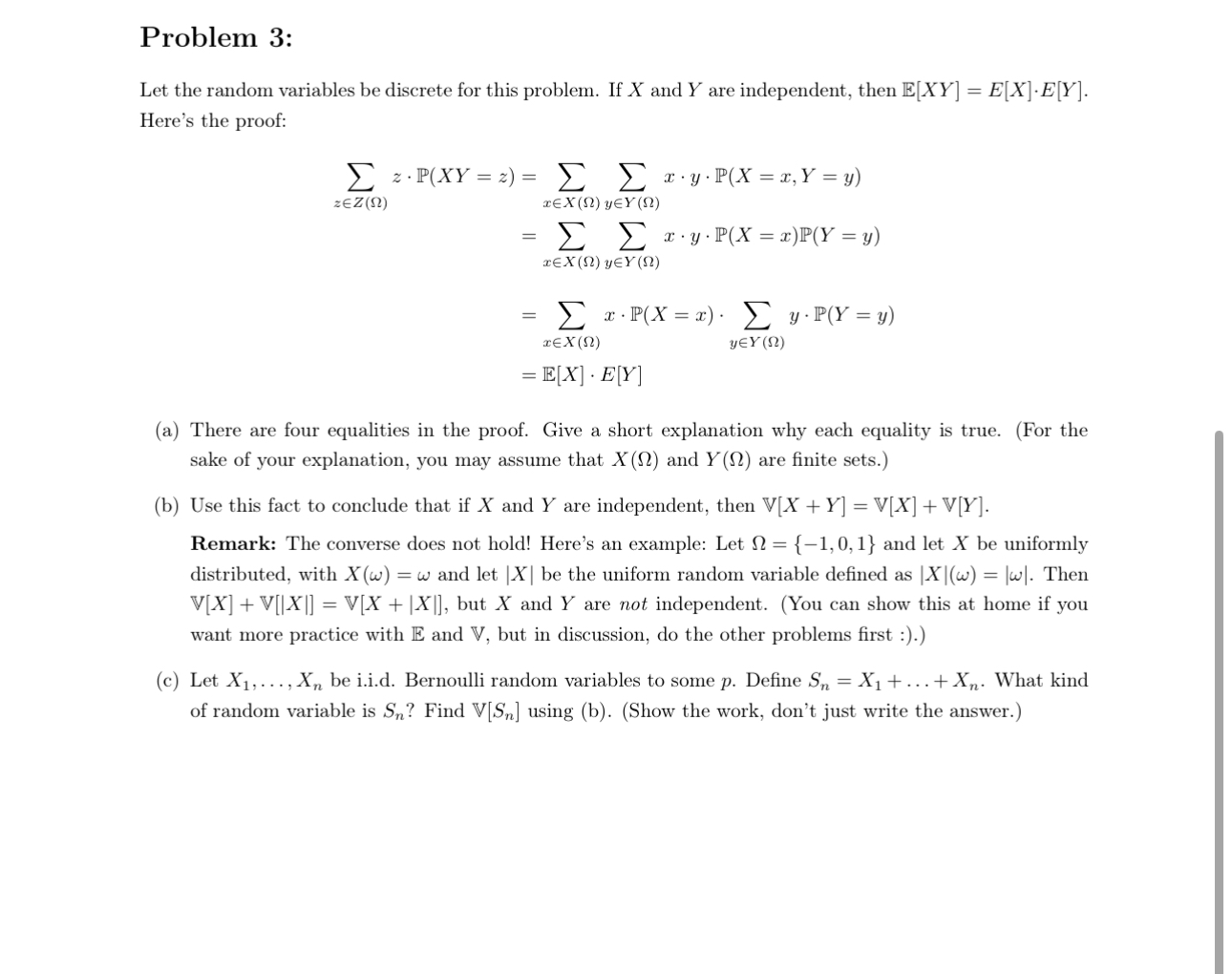 Solved Problem 3:Let the random variables be discrete for | Chegg.com