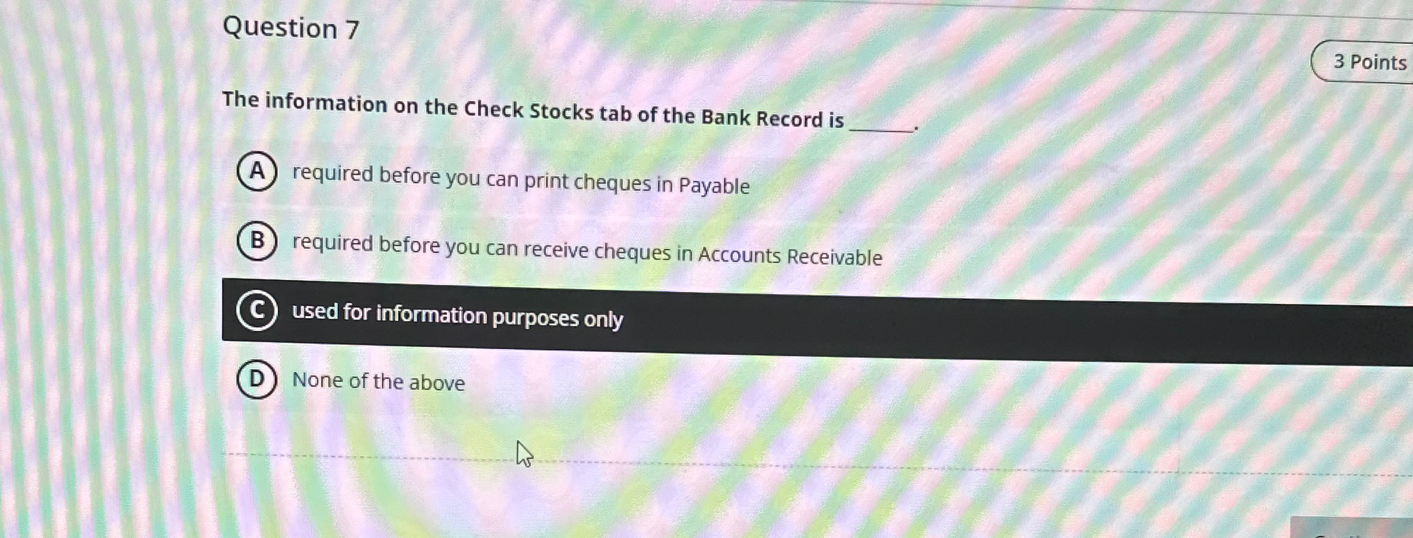 Solved Question 73 ﻿PointsThe information on the Check | Chegg.com