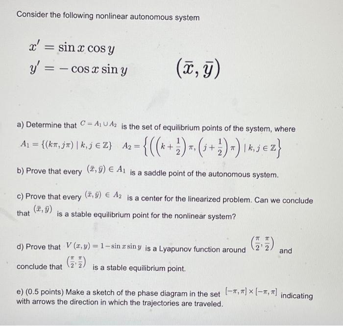 Solved Consider the following nonlinear autonomous system | Chegg.com