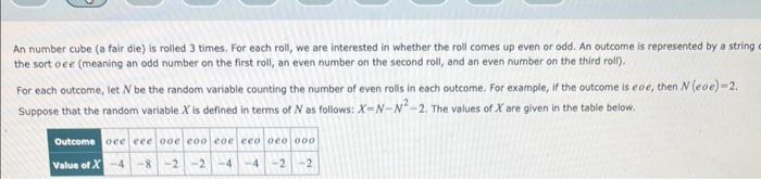Solved An number cube (a fair die) is rolled 3 times. For | Chegg.com