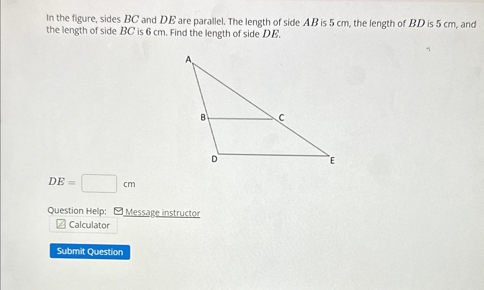 Solved In the figure, sides BC ﻿and DE ﻿are parallel. The | Chegg.com