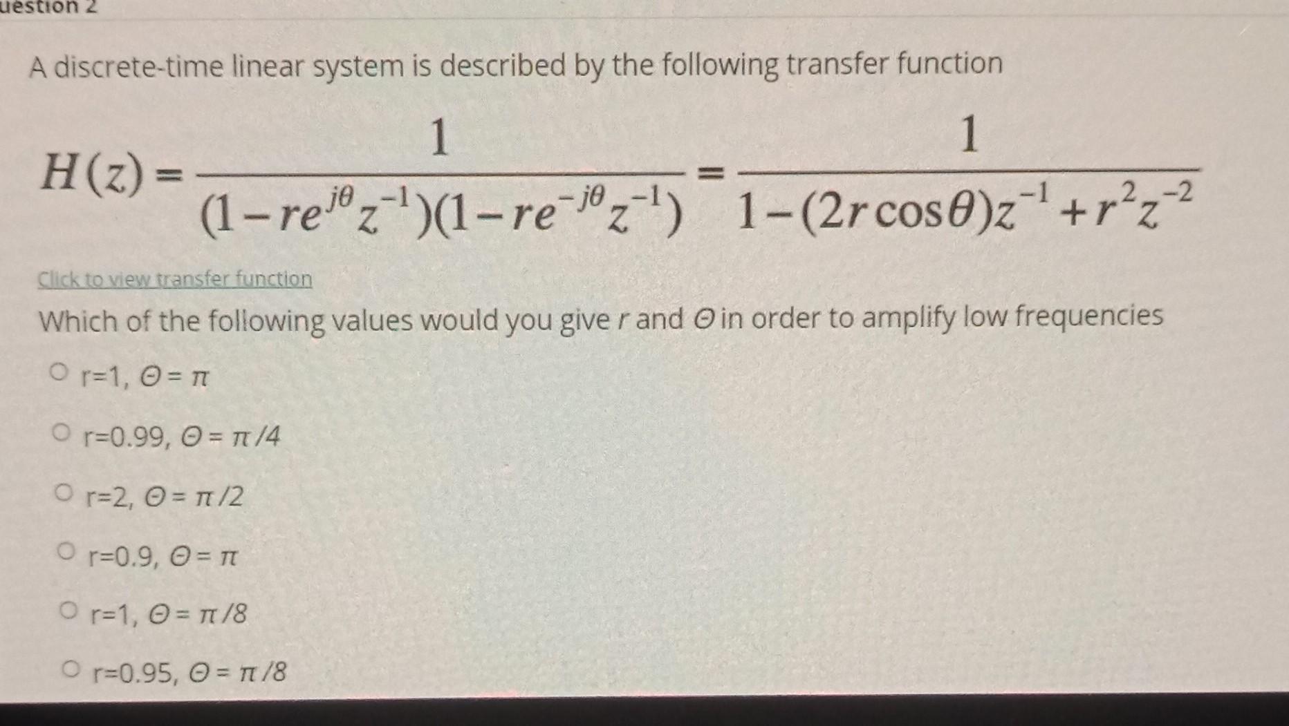Solved uestion 2 A discrete-time linear system is described | Chegg.com